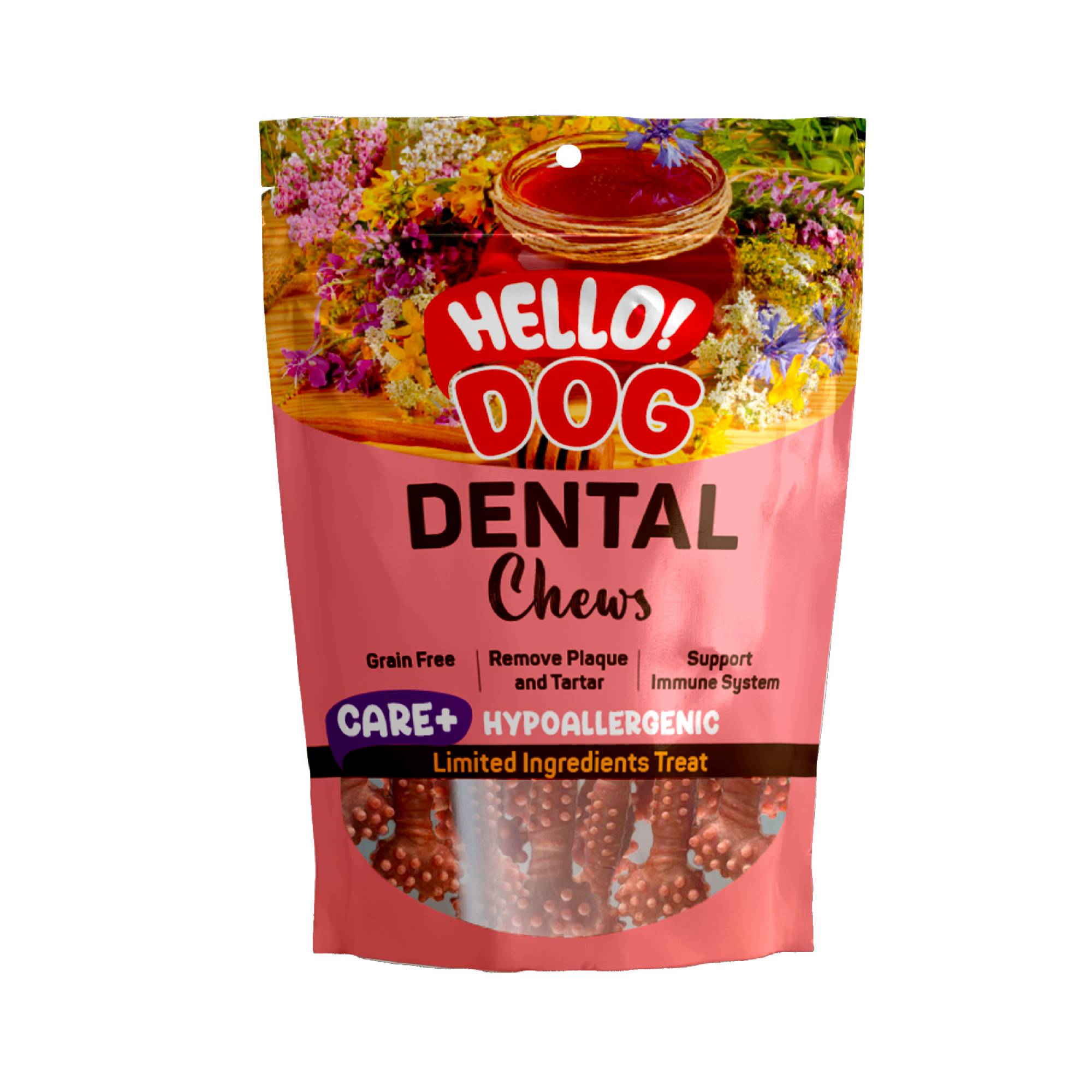 Hello Dog Dental Chew Care+ Beetroot with Strawberry Bristle