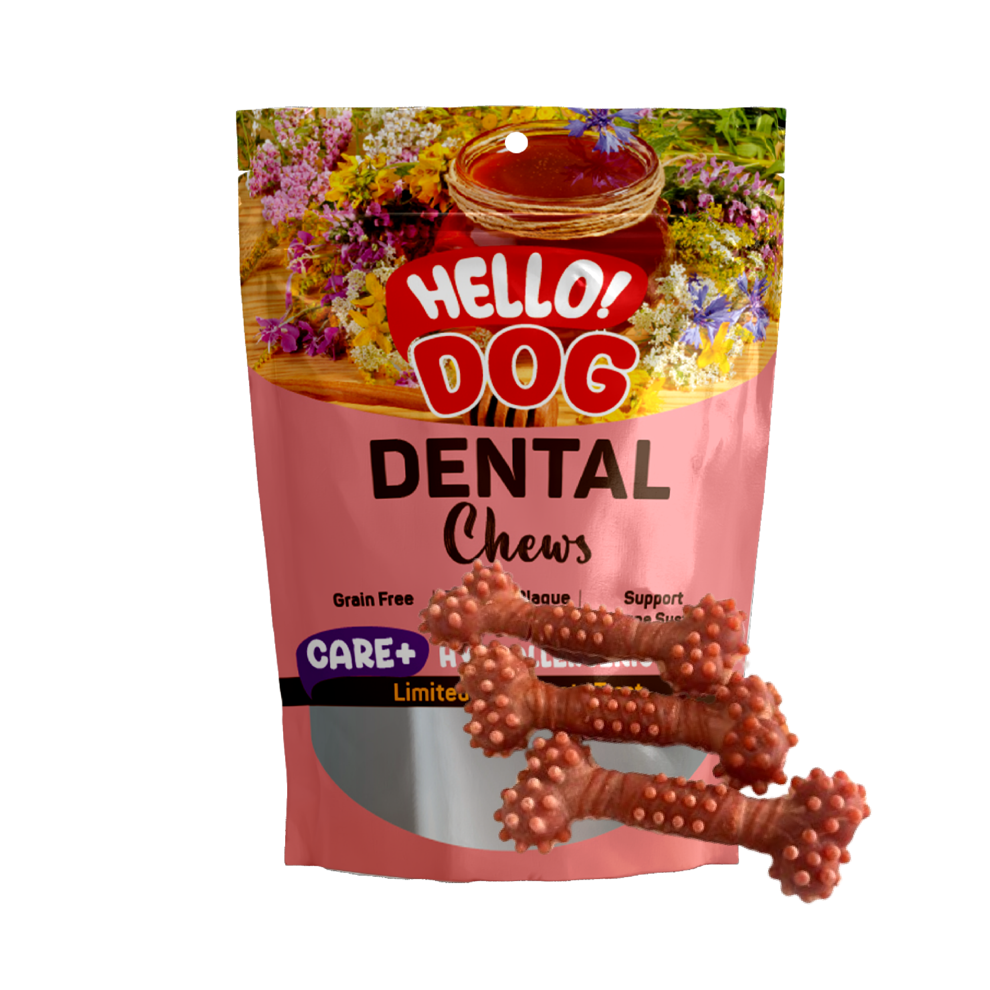 Hello Dog Dental Chew Care+ Beetroot with Strawberry Bristle