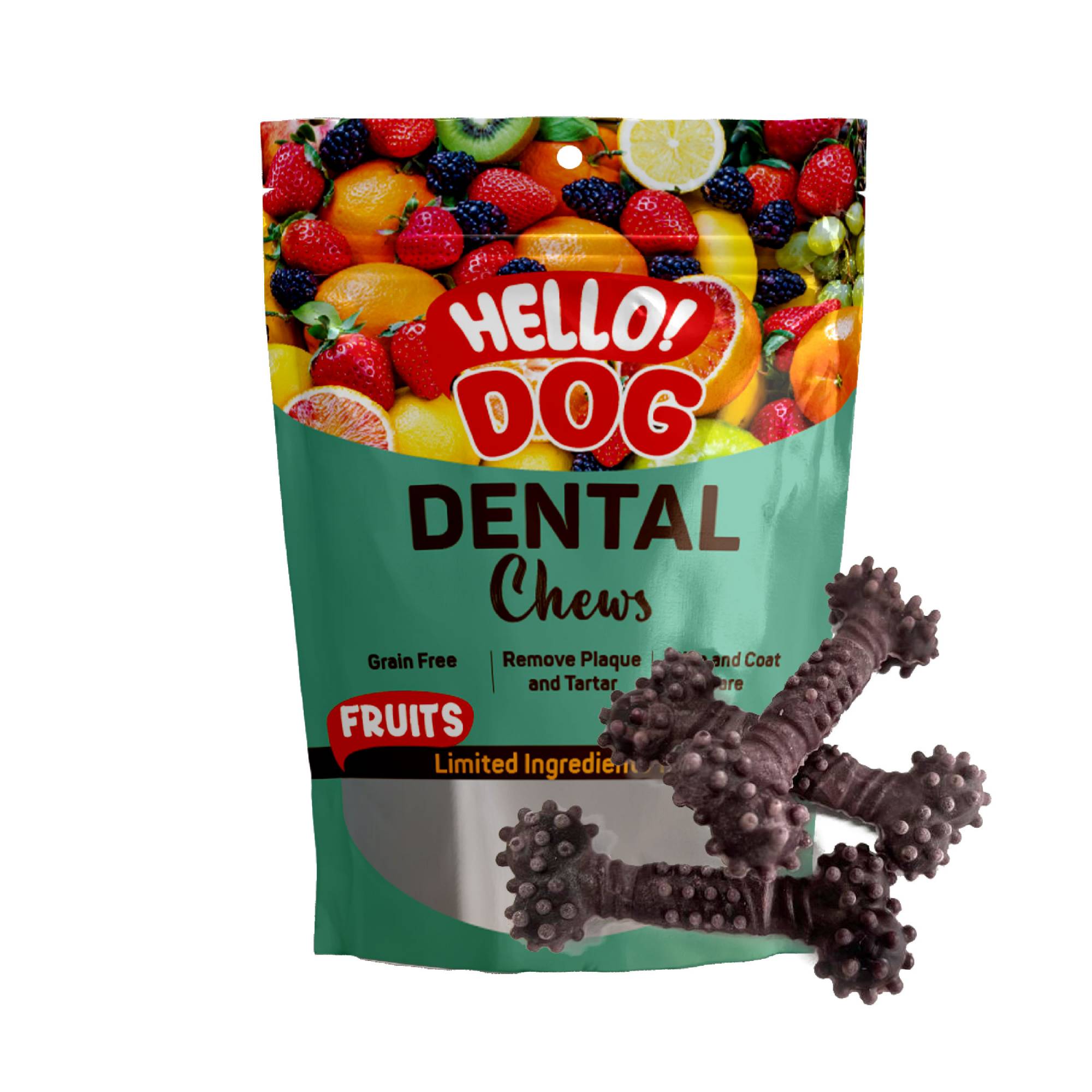 Hello Dog Dental Chew Fruit Mixed Berry Bristle